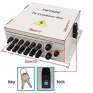 TWTADE Metal Solar Combiner Box,6 String PV Combiner Box with LED 15A Rated Current Fuse and 63A Air Circuit Breaker & Surge Protective Device,for On/Off Grid Solar Panel System