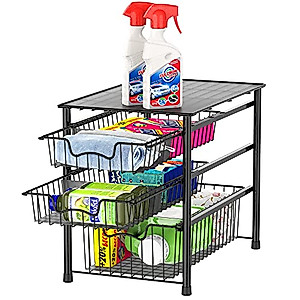 Simple Houseware 3-Tier Stackable Sliding Basket Storage Organizer Drawer for Bathroom and Kitchen, Black