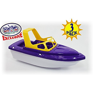 Matty's Toy Stop Plastic Boats Set Sailboat (Red), Speedboat (Purple) & Fireboat (Blue) Gift Set Bundle, Perfect Bath, Pool, Beach Etc. - 3 Pack
