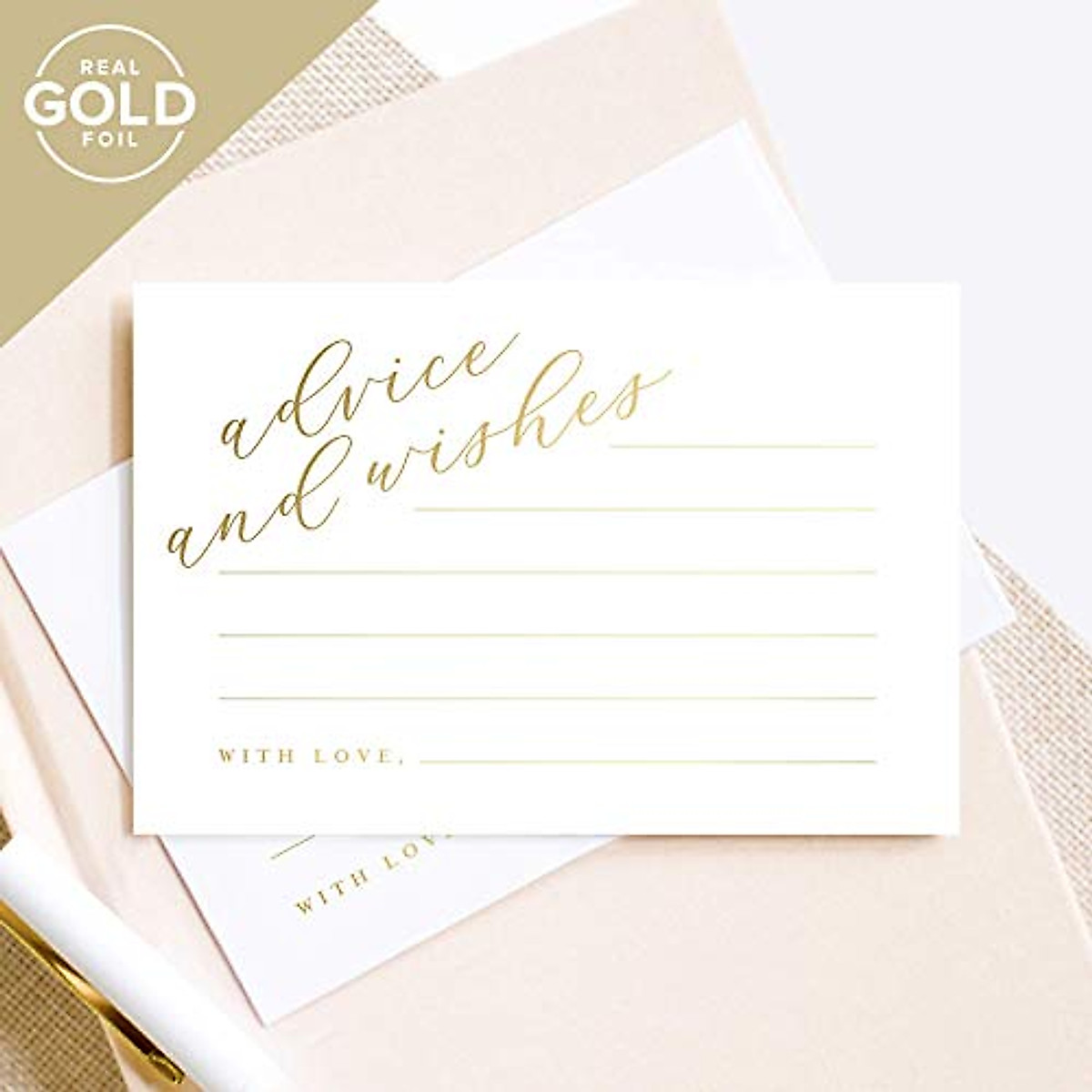 Bliss Collections Advice and Wishes Cards, Gold Foil, Perfect for: Bridal Showers, Wedding, Baby Shower, Graduation Party, Retirement, Words of Wisdom, 4"x6" Heavyweight Cards (50 Cards)