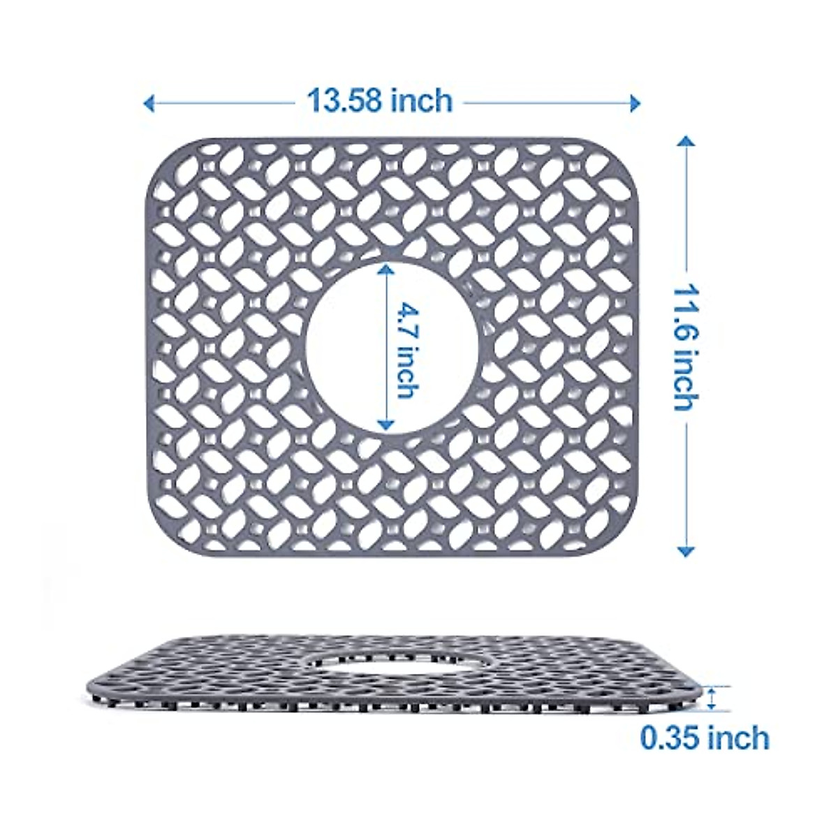 JUSTOGO Silicone Sink Mat, Grey Kitchen Sink Mats Grid Accessory, 1 PCS Folding Non-slip Sink Protector for Bottom of Farmhouse Stainless Steel Porcelain Sink (Center Drain, 13.58''x 11.6'')