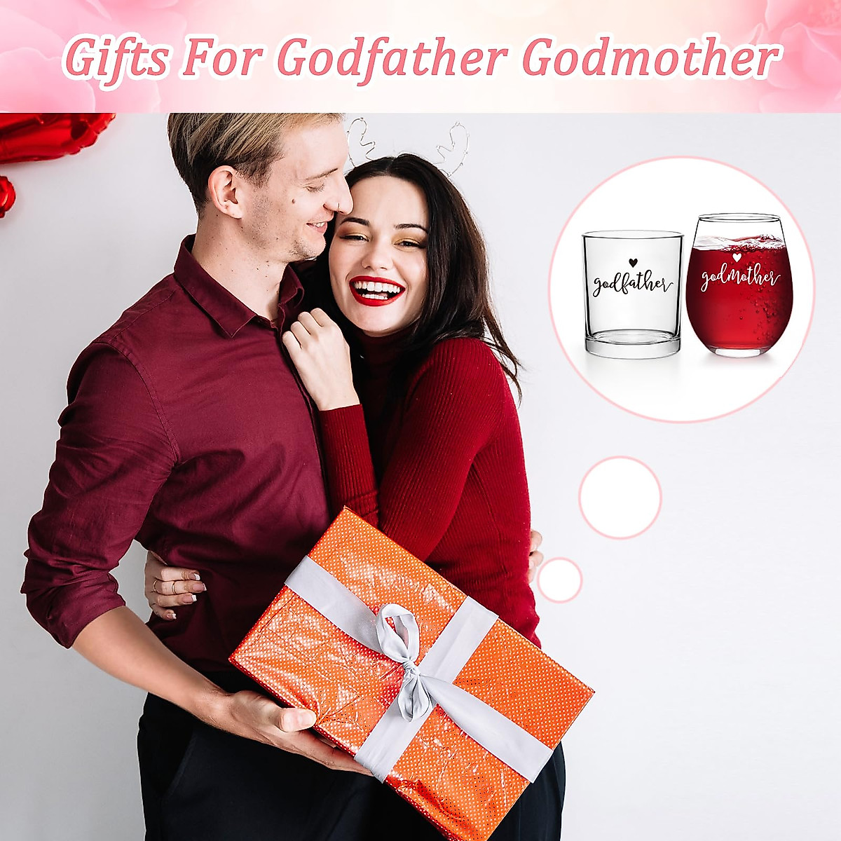 DAZLUTE Godparents Proposal Gift, Godfather Whiskey Glass Godmother Stemless Wine Glass for Godmother Godfather Mothers Day Fathers Day Christmas Birthday, Baptism Gift for Godparents from Godchild