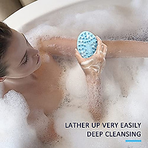 BEAUTAIL Silicone Body Scrubber, 2 in 1 Shower Bath Wash and Hair Shampoo Brush, Gentle Exfoliating Scrub Cleansing Loofah for Women Men Baby Sensitive Skin, Easy to Clean, Lather Nicely, 1 Pack, Blue