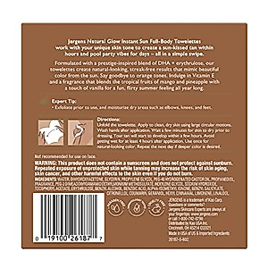 Jergens Natural Glow Instant Sun Sunless Tanning Towelettes, Single-Use Self Tanner Wipes for Flawless, Natural-Looking Color, 6 Count
