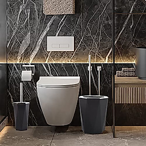 Black Bathroom Accessories Set 8 Piece,Toothbrush Holder Cup Soap Dish Lotion Soap Dispenser Trash can Toilet Brush Holder Cotton Swab Box Bath Set for Decorative Countertop and Housewarming Gift