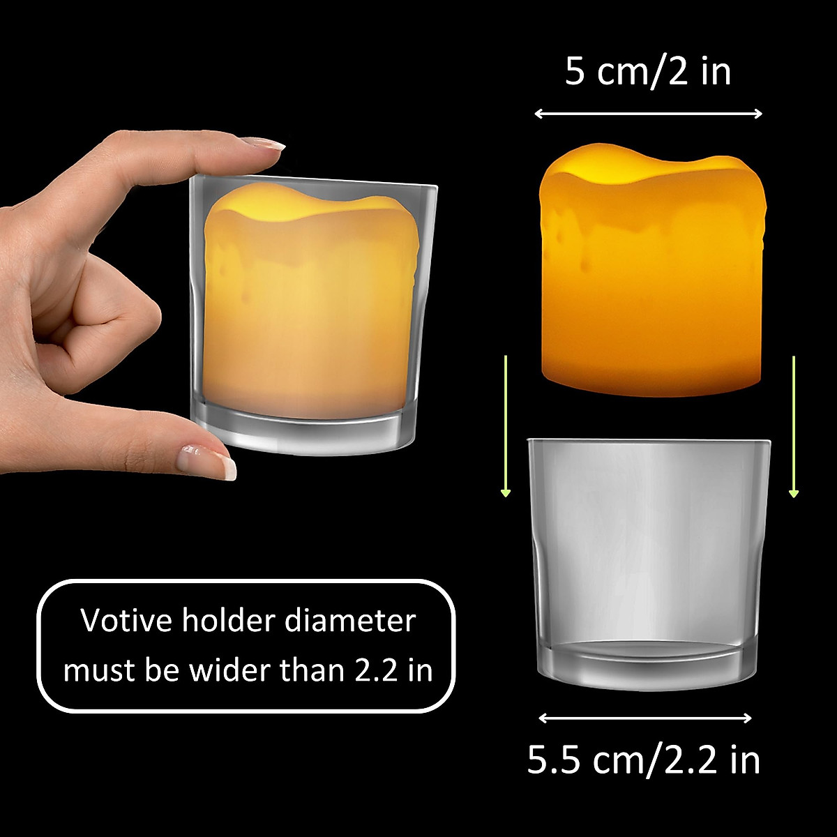 Furora LIGHTING Ivory Melting Style LED Votive Candles Pack of 12, Realistic Flickering Flame for Home and Party Décor, 2’’(W) x 2’’(H), Battery Operated