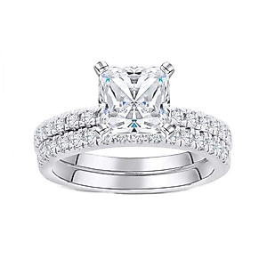 Sterling Silver 1.25 Ct (6x6mm) Princess-Cut Wedding Ring Set Square Accented Solitaire Engagement Ring (Silver, 6)