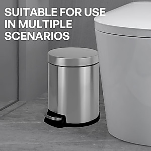 TARUNMO Kitchen Trash Can 1.32Gal Stainless Steel Bathroom Trash Can, Ideal Bathroom Garbage Can, Kitchen Trash can with Soft-Close Lid 5L
