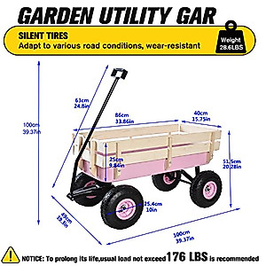 All Terrain Wagons for Kids Wagon with Removable Wooden Side Panels Garden Wagon Cart Heavy Duty with Steel Wagon Bed Folding Wagons for Kids/Pets Ideal Gift for Kids for Halloween Christmas, Pink