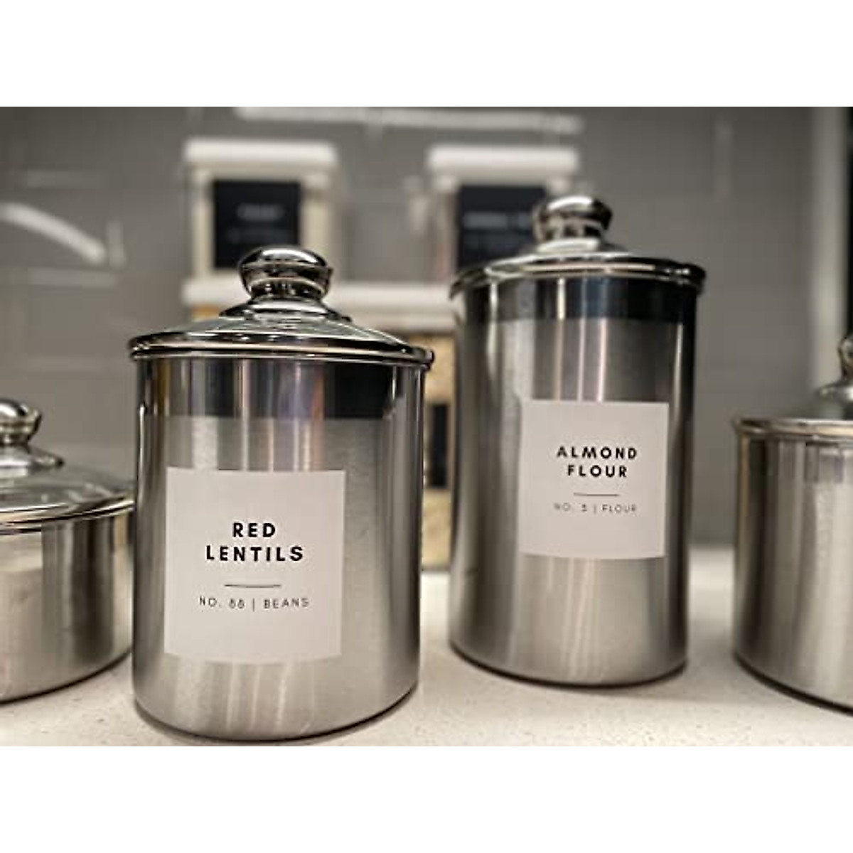 240 Minimalist Paper Pantry Labels | 2 1/2 x 2 1/2 inches | Water-Resistant | for Plastic, Metal, Stainless Steel & Glass Containers | Strong Adhering