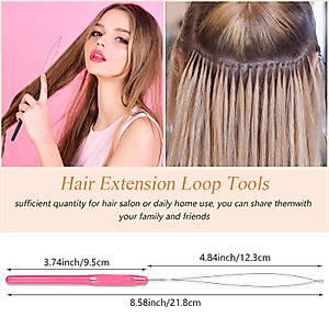 20 Pieces Hair Extension Loop Needle Threader Pulling Hook Needle Bead Device for Hair or Feather Extensions Supplies, DIY Hook Tool Loop Tools(Pink)