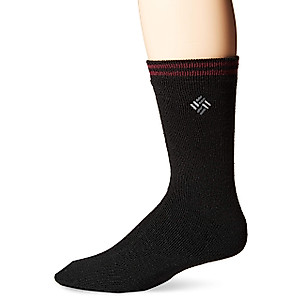 Columbia Men's 2 Pack Fleece Lined Thermal Crew Socks, Black, Shoe Size 6-12