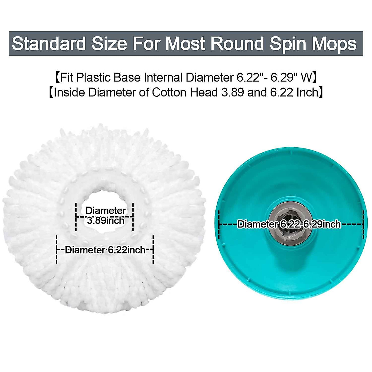 Tsmine Spin Mop Replacement Head - Microfiber Mop Heads Refills for Universal Spin Mop Floor Cleaning , Standard Replacement for Tsmine, for Hurricane, for Mopnado Round Shape Spin Mop Handle