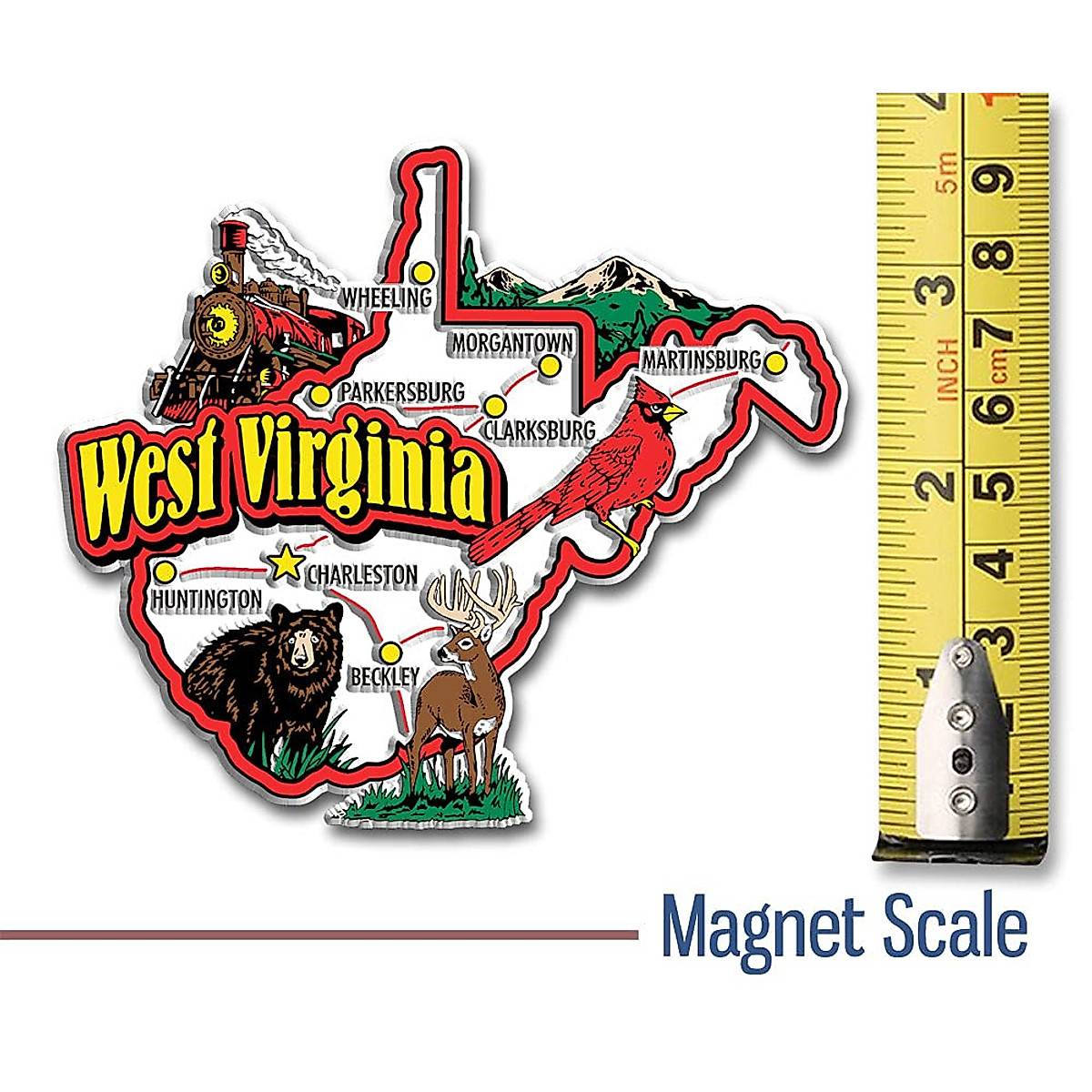 West Virginia Jumbo State Magnet by Classic Magnets, 4.1" x 3.6", Collectible Souvenirs Made in The USA