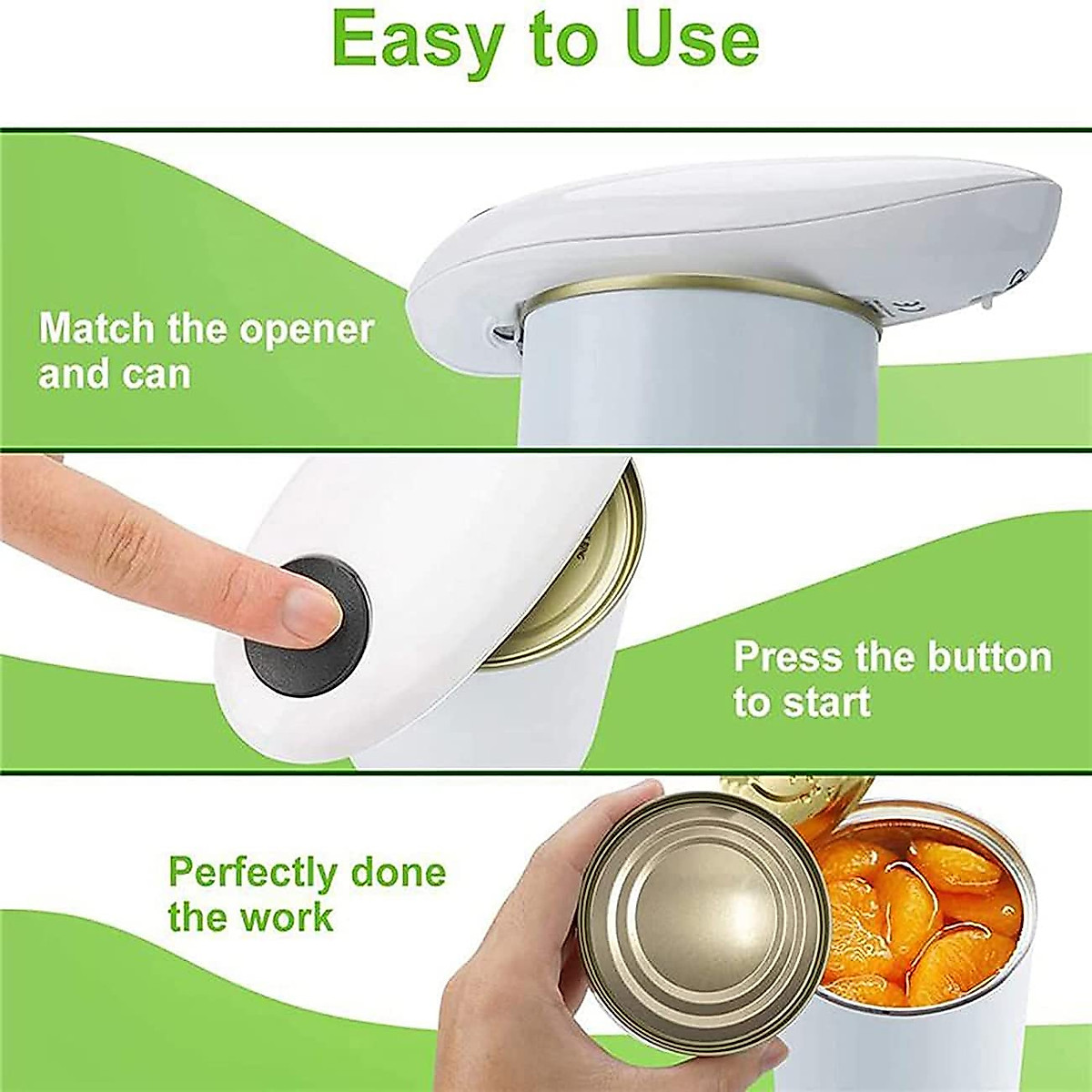 Electric Can Opener - Handheld Portable Kitchen One Touch Push Button Smooth Edge CanOpener, Cordless Food Safe Battery Operated Automatic Any Size Opener (Black)