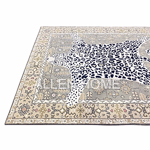 Allen Home Wool Area Rug | Leopard Rug Rust | Traditional Decorative Carpet | Area Rugs Suitable for Bedroom, Living & Dining Room | 100% Wool | 100% Cotton Backing | Octavia Natural (5'X8')