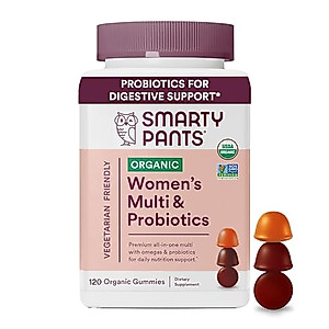SmartyPants Organic Women's Multivitamin Gummies: Biotin, Probiotics, Methylfolate, Omega 3 (ALA), Vitamin D3, C, Vitamin B12, B6, Vitamin A, K & Zinc, Gluten Free, 120 Count (30 Day Supply)