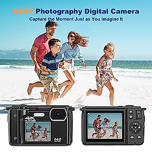 4K 64MP Digital Camera for Photography, Compact Vlogging Camera for YouTube with Auto Focus, Selfie Screens,32GB SD Card,Point&Shoot Camera with WiFi 18X Zoom,Travel Video Camera for Beginners Kids