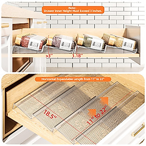 PanPanPal Spice Drawer Organizer, 4 Tier- 4 Pack Clear Acrylic Drawer Seasoning Organizer, Expandable From 11'' to 22'' Kitchen Spice Rack Organizers and Storage for Drawer (Jars not included)