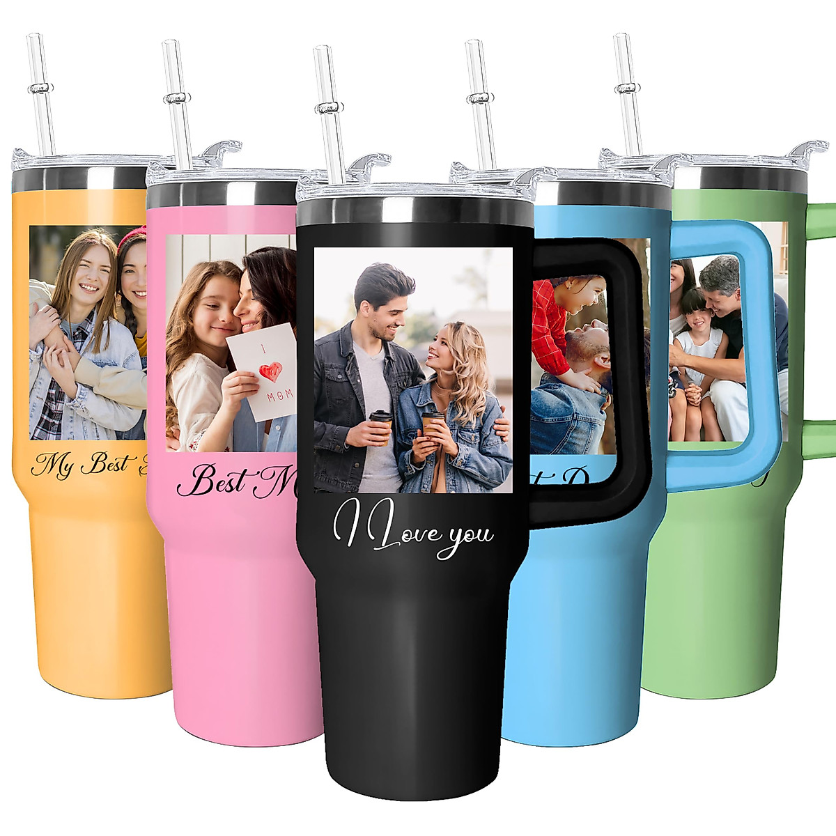 Personalized Gifts Custom Tumbler with Straw 40 Oz Customized Stainless Steel Insulated Travel Cup Add Name,Photo,or Logo,Custom Travel Coffee mug,Personalized Photo Gifts for Women Men