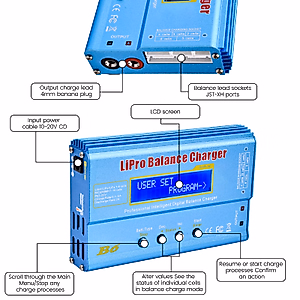 diymore Balance Charger Discharger 1S-6S Digital Battery Pack Charger 80W 6A with AC Adapter for Li-ion/Life/NiCd/NiMH/LiHV/PB/Smart Battery