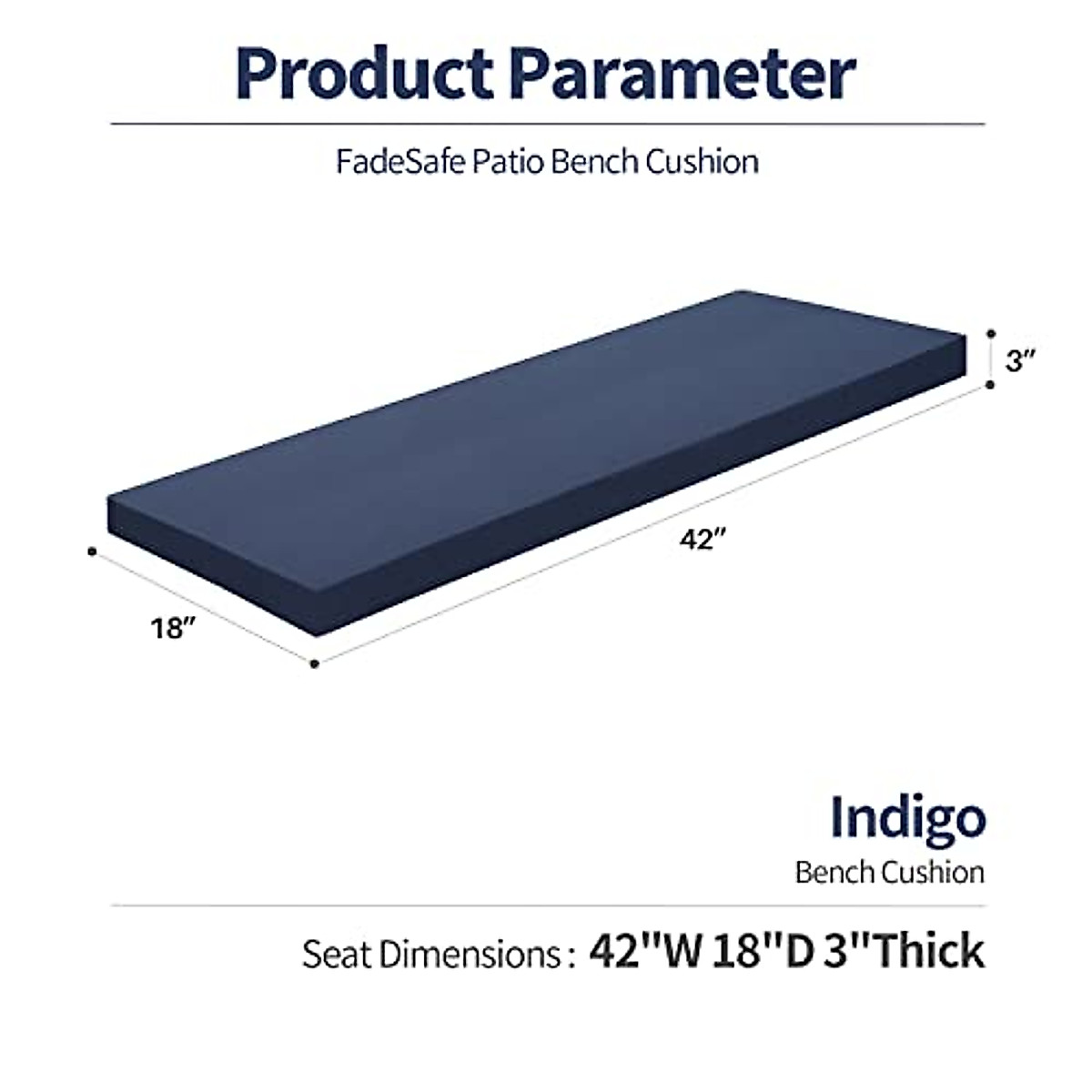 Patio Watcher Water-Resistant Bench Cushion for Patio Furniture, Garden, Porch Swing, Sofa Settee Couch | Outdoor/Indoor Bench Pads | 42 X 18 X 3 Inches | Blue