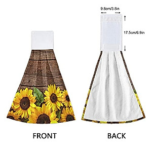 Sunflower Spring Kitchen Hand Towels 2 Pcs Rustic Wood Hanging Towel with Loop Ultra Soft Absorbent Tie Towel for Home Kitchen Bathroom Laundry Room 12x17 Inches