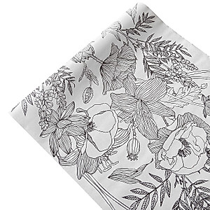 Elegant Lily Lotus Floral Adhesive Shelf Liner Peel & Stick Dresser Drawer Sticker Cabinet Sticker Furniture Contact Paper, 17.7 Inch by 9.8 Feet(Black&White)