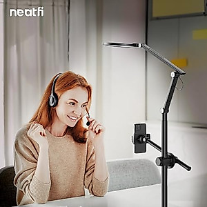Neatfi Multi-Functional Desk Lamp, Dimmable, 3 Light Modes, 5 Brightness Levels, Zoom/Webcam Light, Touch Controls, USB/Plug Powered, Adjustable Arm (with Phone Holder and Clamp)