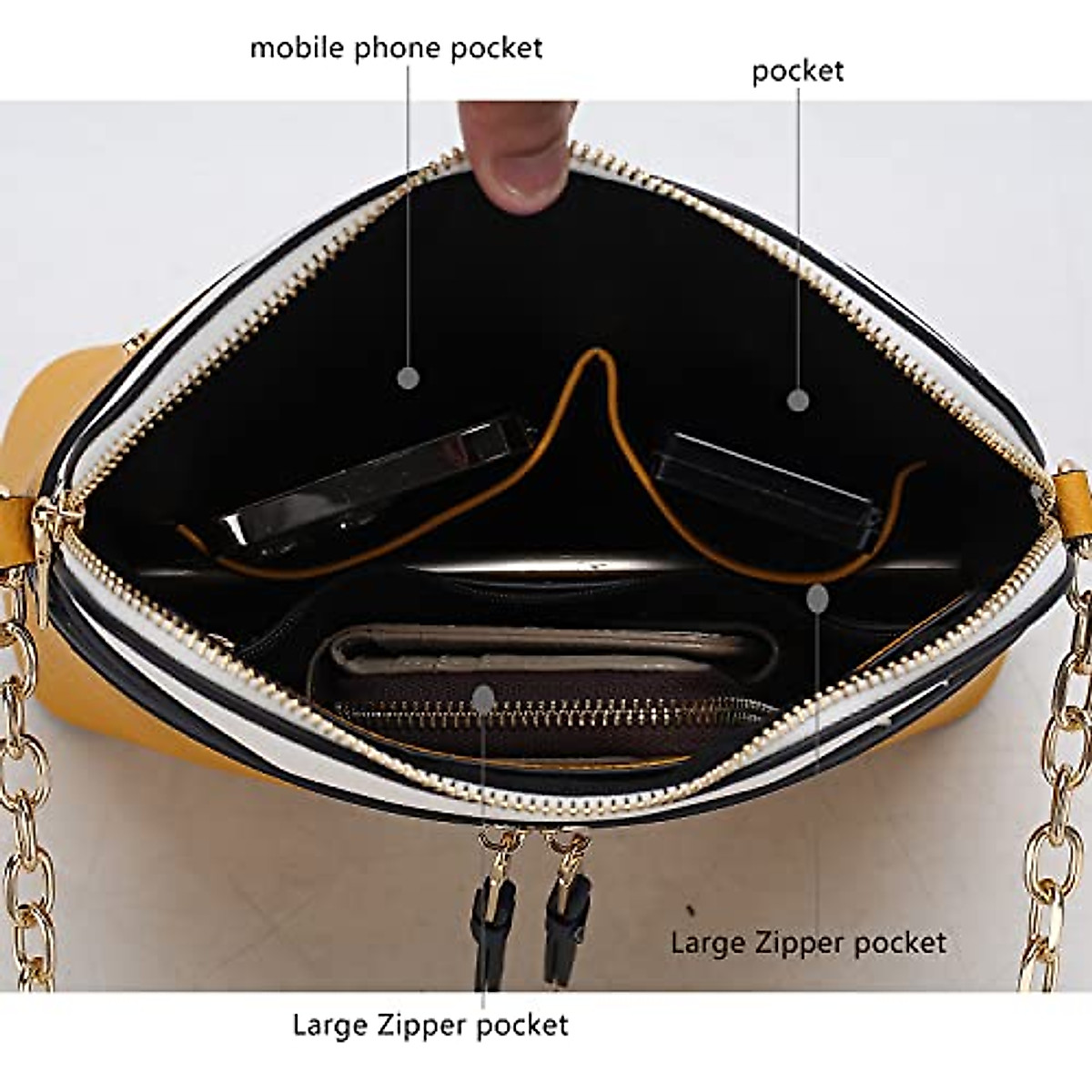 MKF Crossbody Bag for Women – PU Leather Pocketbook Handbag – Designer Side Messenger Purse, Shoulder Crossover Mustard Navy