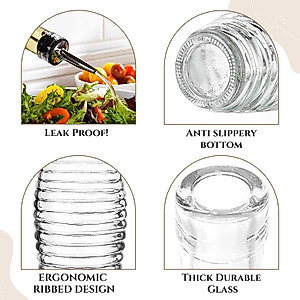 MosJos Oil and Vinegar Dispenser - Large 20 oz Ribbed Glass Olive Oil & Vinegar Dispenser Set - Non-Drip, BPA-Free, Dishwasher Friendly Bottles with Stainless Steel Spouts