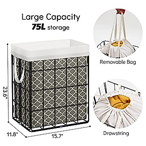 GALMAXS7 Laundry Basket Hamper Large Collapsible Metal Laundry Basket with Removable and Washable Bag Heavy Duty Laundry Basket Wire Frame Clothes Hampers for Laundry Bedroom Towels Toys