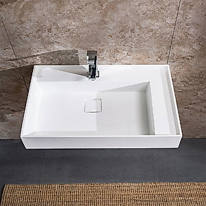 Dowell Wall Mounted Bathroom Sink Rectangular Bowl Stone Resin Sink ADA Compliant Vessel Sink Non-overflow & Single Faucet Hole Floating Sink Perfect for Every Bathroom - Single Bowl - 36" x 18"
