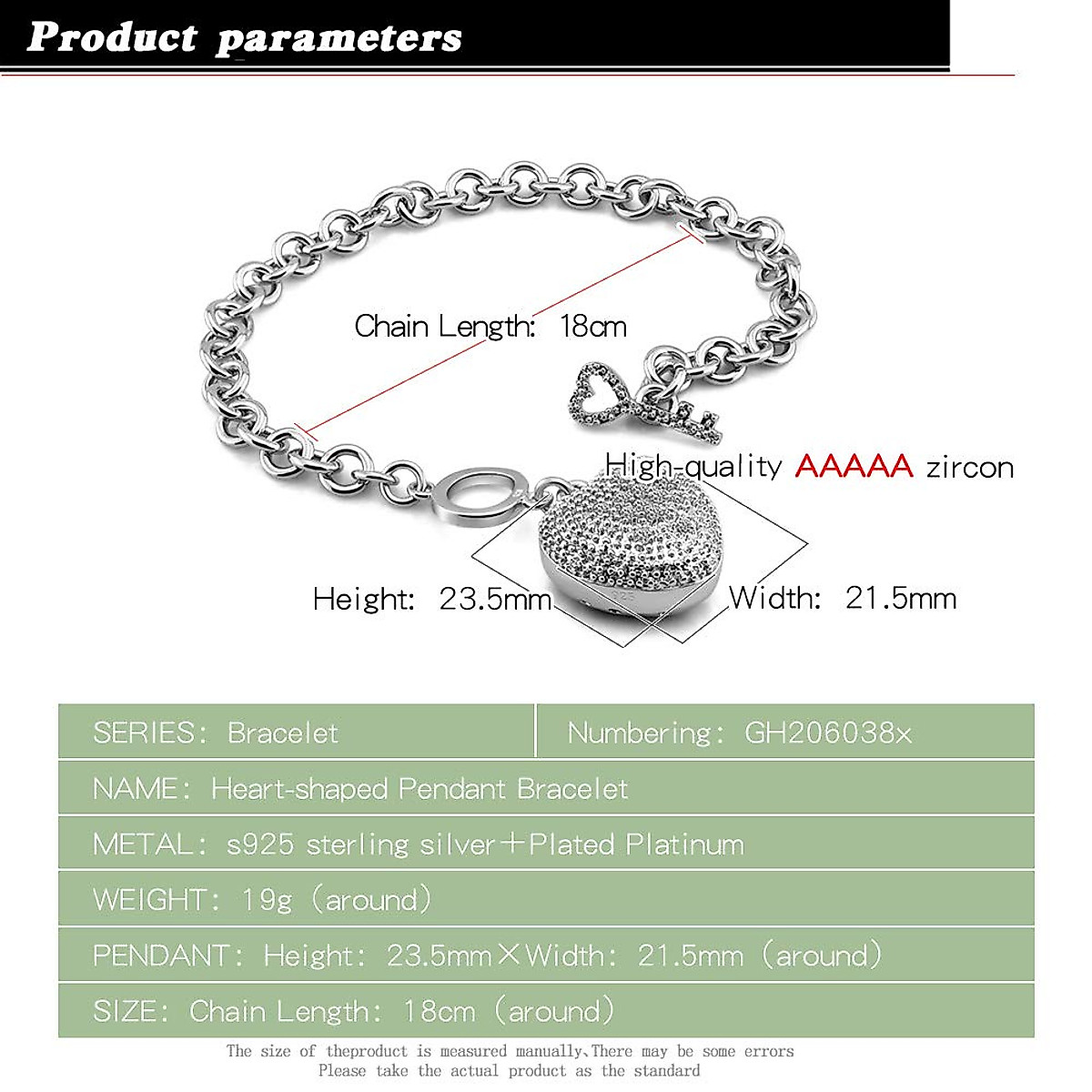 Dankadi New Products Women's 925 Sterling Silver Bracelet Fine Jewelry Shining Heart Bracelet 6 "7" 8" Solid Silver Accessories Birthday Party Gift (8)