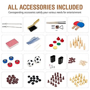 Goplus 10-in-1 Combination Multi Game Table Set, Adult Size Combo Game Table W/Foosball, Table Tennis, Pool, Air Hockey Table, Bowling, Chess, Checkers, Backgammon for Family Game Night