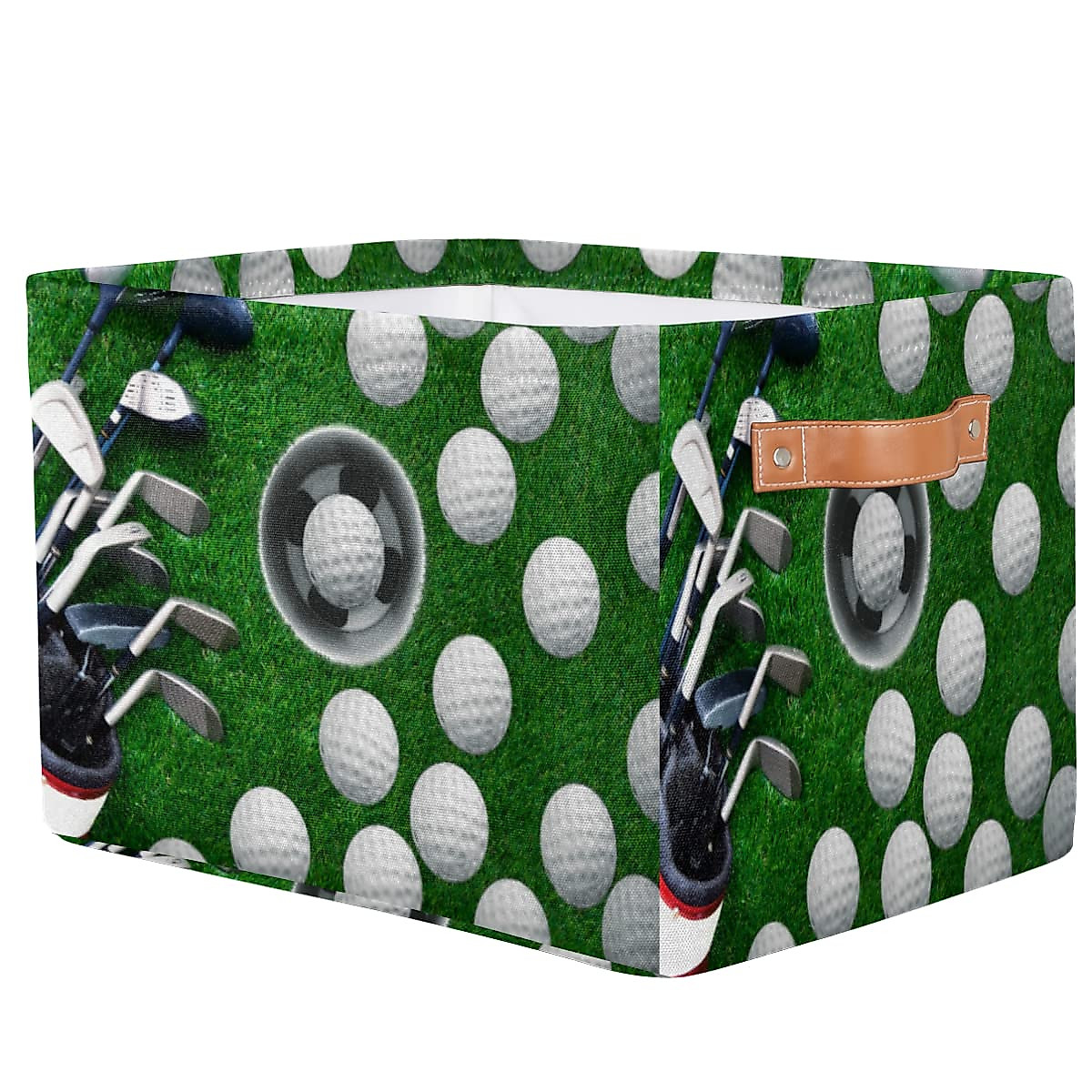 OMFUNS Golf Ball Storage Basket, Sport Golf Ball Foldable Storage Bin with Handle Fabric Rectangular Storage Box Organizer for Closet Shelf Home Office Nursery Toy Basket, 1 Pack