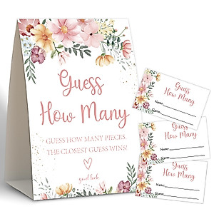Boho Shower Game,Guess How Many,Baby Shower Games,Wedding Shower Games,Baby Shower Decorations Gender Neutral,Bridal Shower Decoration,Birthday Party Game,50 guess Cards & 1 Sign -13