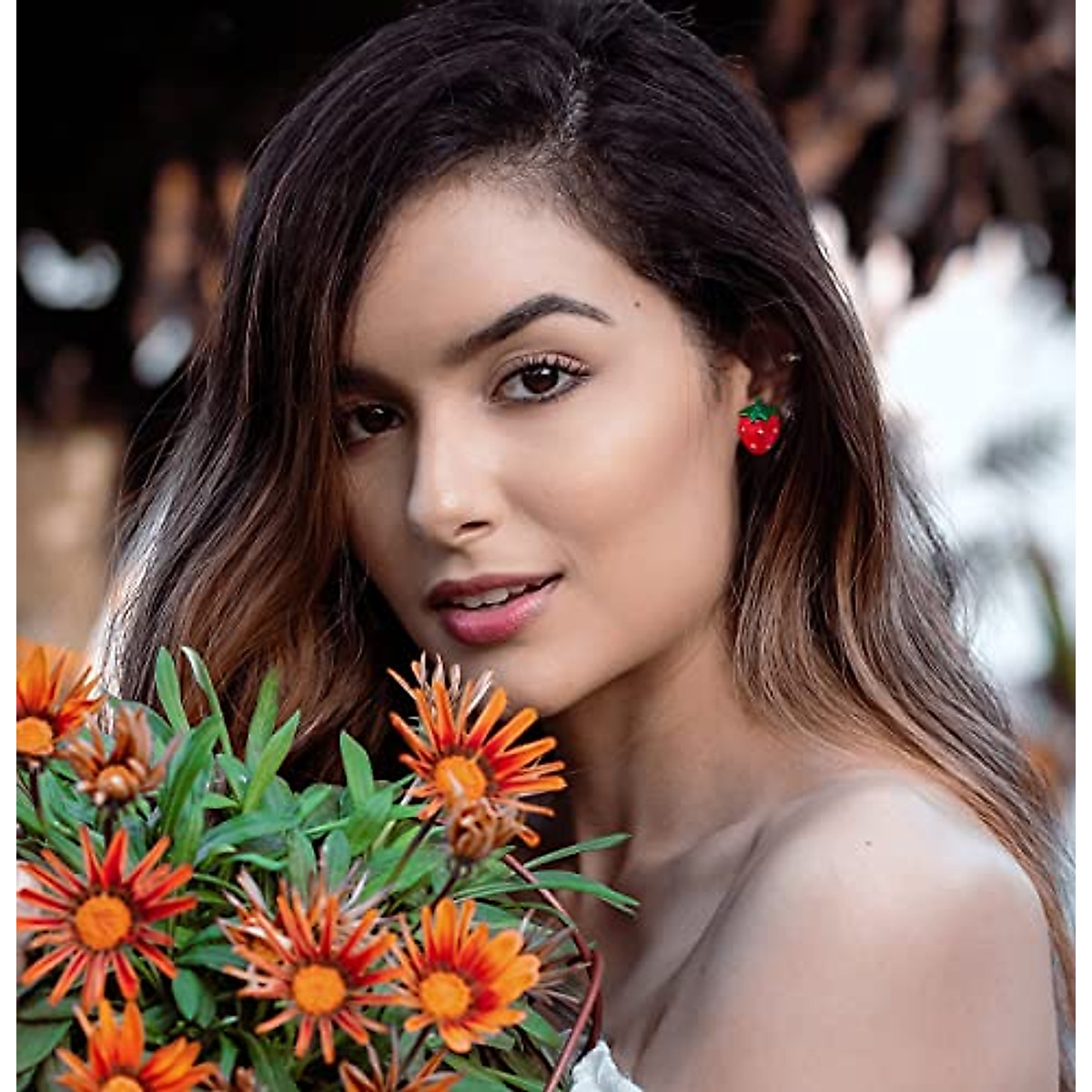 Cute Strawberry Stud Earrings for Women,Red Strawberry Earring, Enamel White Strawberry Earring for Women Jewelry (Red)