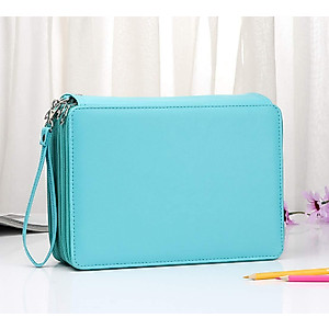 Shulaner 200 Slots Colored Pencil Case Organizer with Zipper PU Leather Large Capacity Pen Holder Bag (Lake Blue)