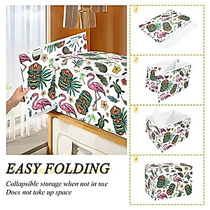 CaTaKu Ethnic Flamingo Turtle Storage Bins with Lids and Handles, Fabric Large Storage Container Cube Basket with Lid Decorative Storage Boxes for Organizing Clothes
