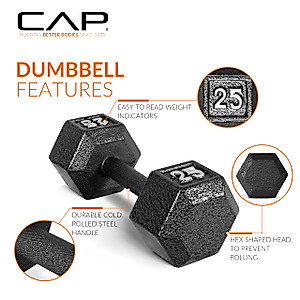 CAP Barbell Cast Iron Hex Dumbbell Weights (Pair), Black, 5 lb