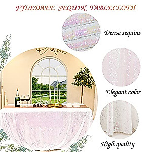 FYLEDAEE Iridescent White Sequin Tablecloth Rectangular 50X80 inch Spark Glitter Shimmer Tablec Cover for Wedding Baby Shower Birthday Dinners Dessert Flower Candy Cake Party Decoration