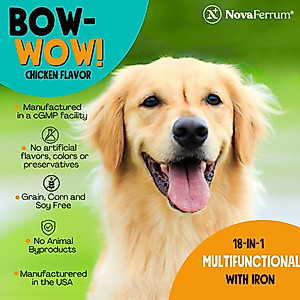 NovaFerrum Bow Wow | 18-in-1 Multifunctional with Iron Supplement for Dogs | Blood Support for Anemia | Glucosamine | Probiotics | Antioxidants | Chicken Flavor | 90 Chews