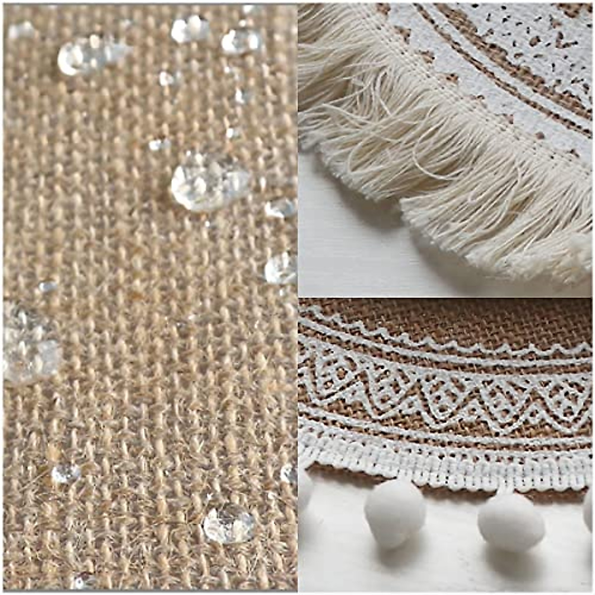 GorinsKani 2 Pieces of Cotton Thread Embroidery Table mat Jute Table mat Decoration mat Round Tassel Side Table mat Heat Insulation mat Anti-Slip Kitchen mat Home Decoration (Tassel Style E)