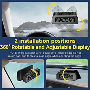 Tire Pressure Monitoring System TPMS, Solar TPMS Tire Pressure Monitor System Installed on Windowshield with 4 External Sensors 6 Alarm Modes Real-time Display Pressure Temperature & Time (0-51 PSI)