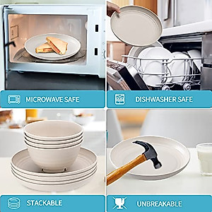 28pcs Wheat Straw Dinnerware Sets, Plates and Bowls Sets for 4, Large Plates, Bowls, Cups for Camping, Picnic Microwave Safe