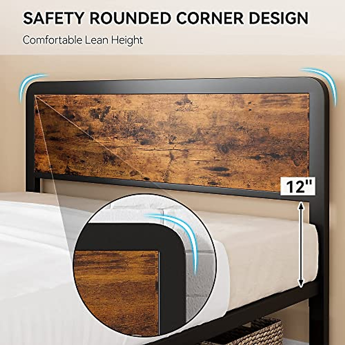 Alkmaar Full Bed Frame with Headboard, Platform Bed Frame with Safe Rounded Corners & Strong Metal Slats Support, Mattress Foundation, Noise-Free, No Box Spring Needed