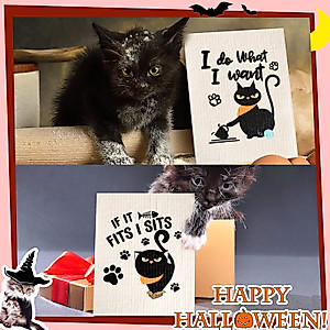 6 Pcs Funny Black Cat Swedish Kitchen Dishcloths, Reusable Sponge Swedish Cleaning Cloths Washable Dish Cloths Absorbent and Halloween Decorative Kitchen Towels Housewarming Gifts for Kitchen Bathroom
