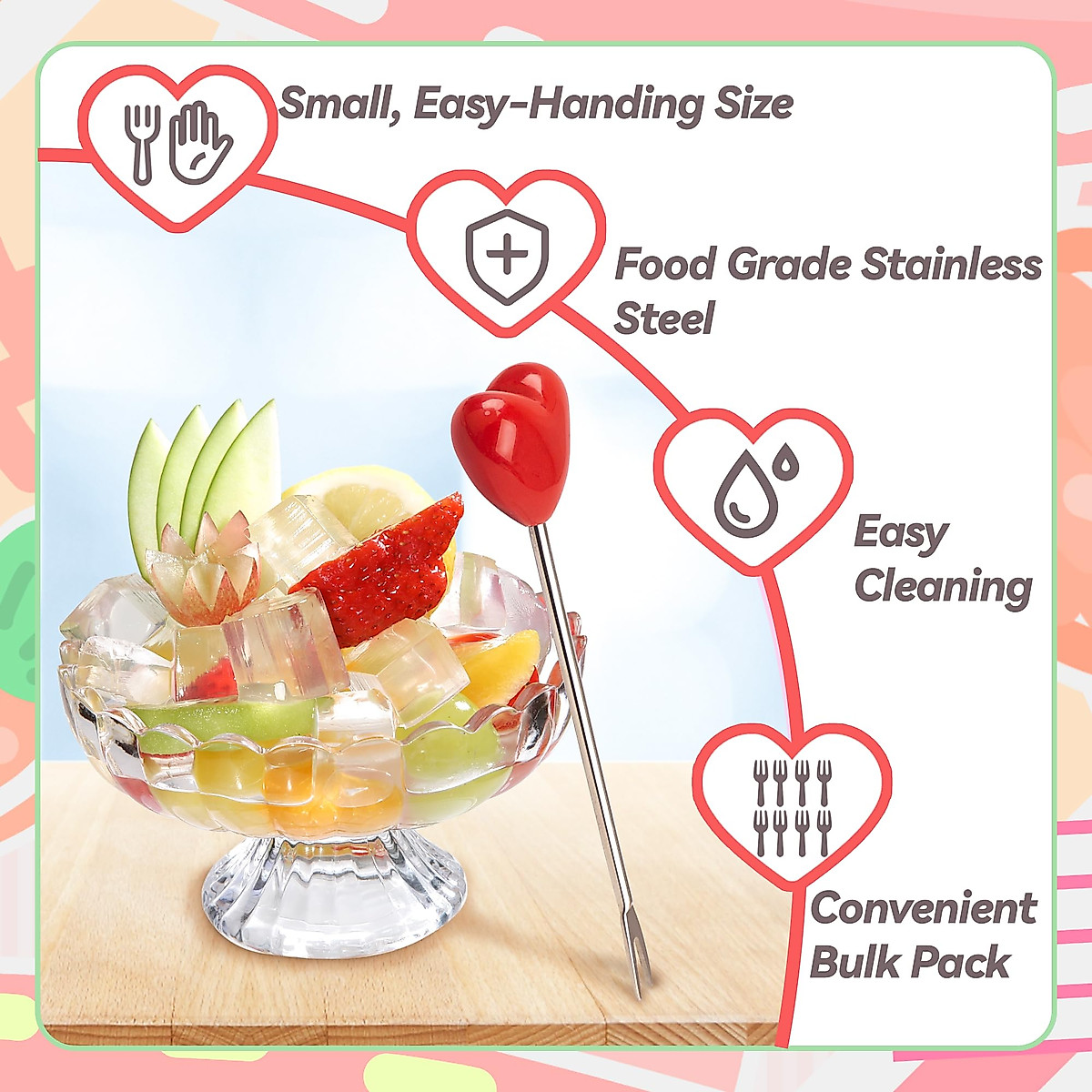 Set of 10 Stainless Steel Fruit forks and 1 Love Holder, Fruit Forks Dessert Forks Salad Forks Food Picks