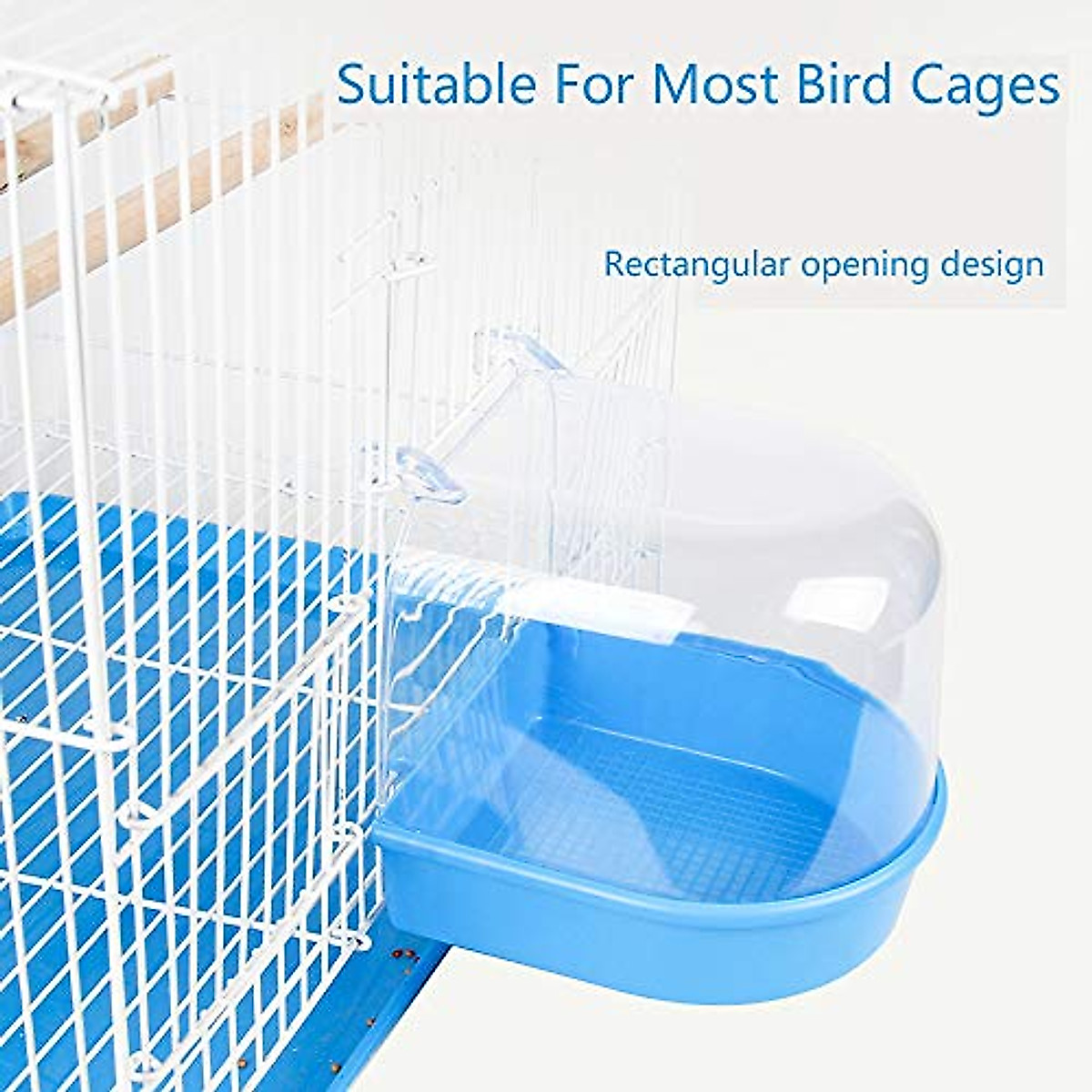 Bird Bath Cage Small Blue Bird Bath Tub Cover Shower Supplies for Cockatiel, Budgerigar, Macaw, Finch, Budgie, Parakeet, Conure, Canary, Parrots